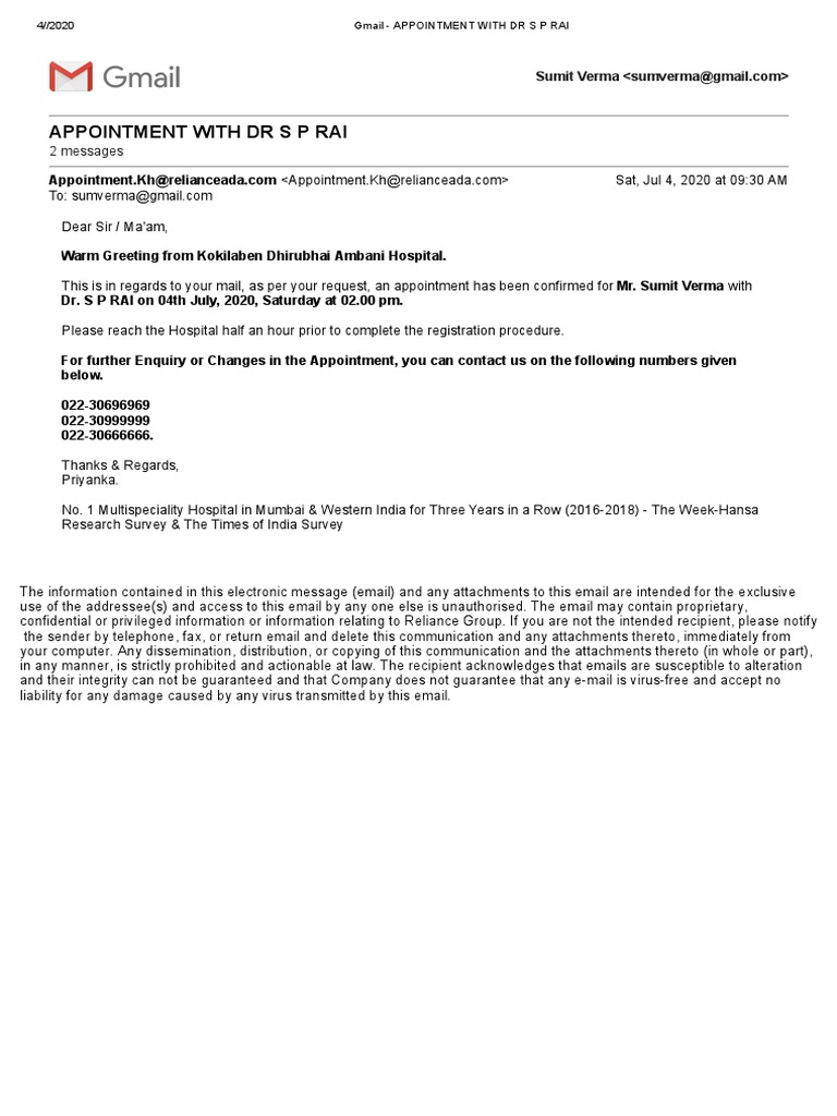 Appointment With DR S P Rai | PDF