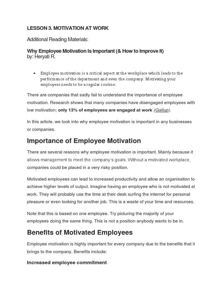 Lesson 3. Motivation at Work | PDF | Motivation | Motivational