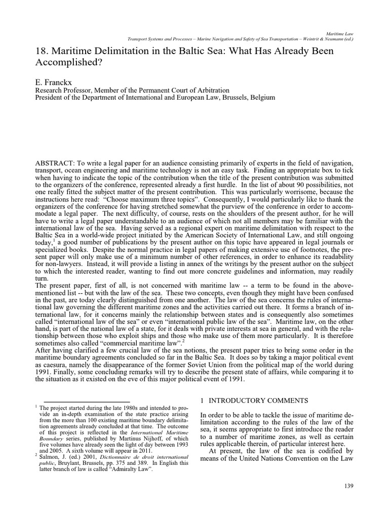 Maritime Delimitation in The Baltic Sea: What Has Already Been ...