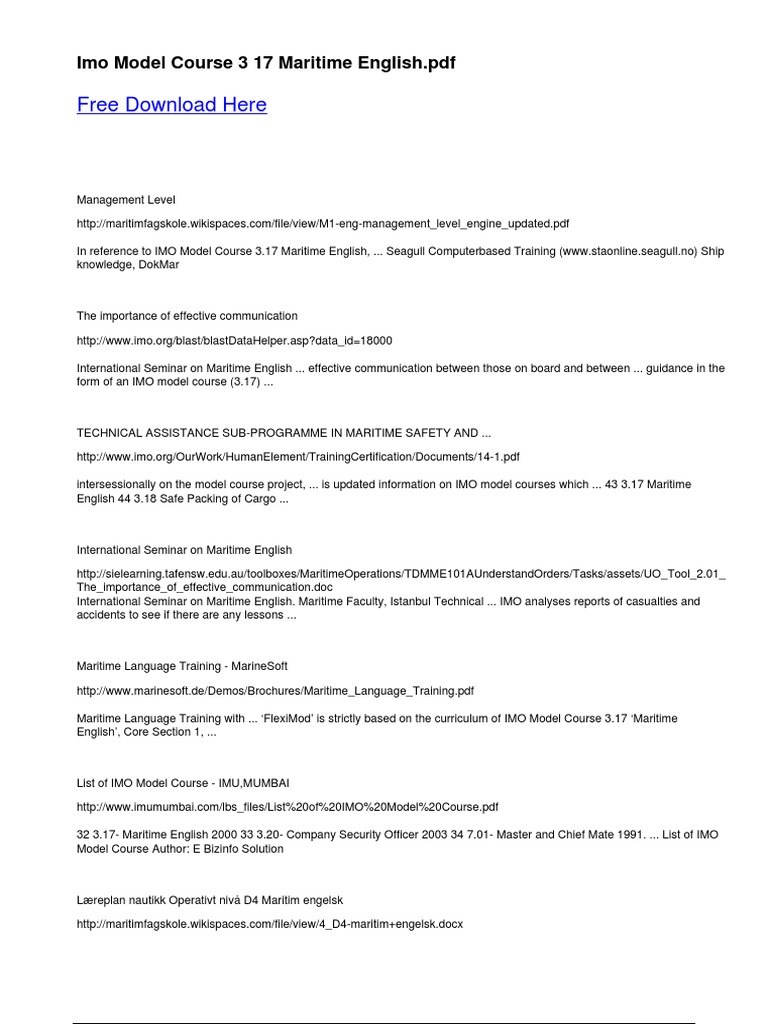 IMO Model Course 3.17: Maritime English | PDF | Waterway And Maritime ...