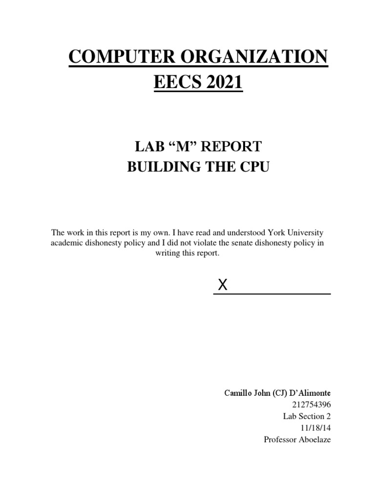 Computer Organization EECS 2021: Lab "M" Report Building The Cpu | PDF | Central Processing Unit ...