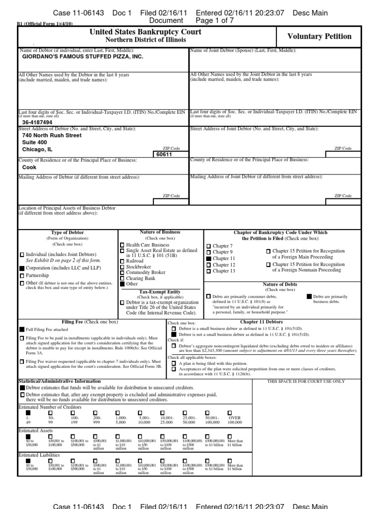 United States Bankruptcy Court Voluntary Petition: Northern District of ...