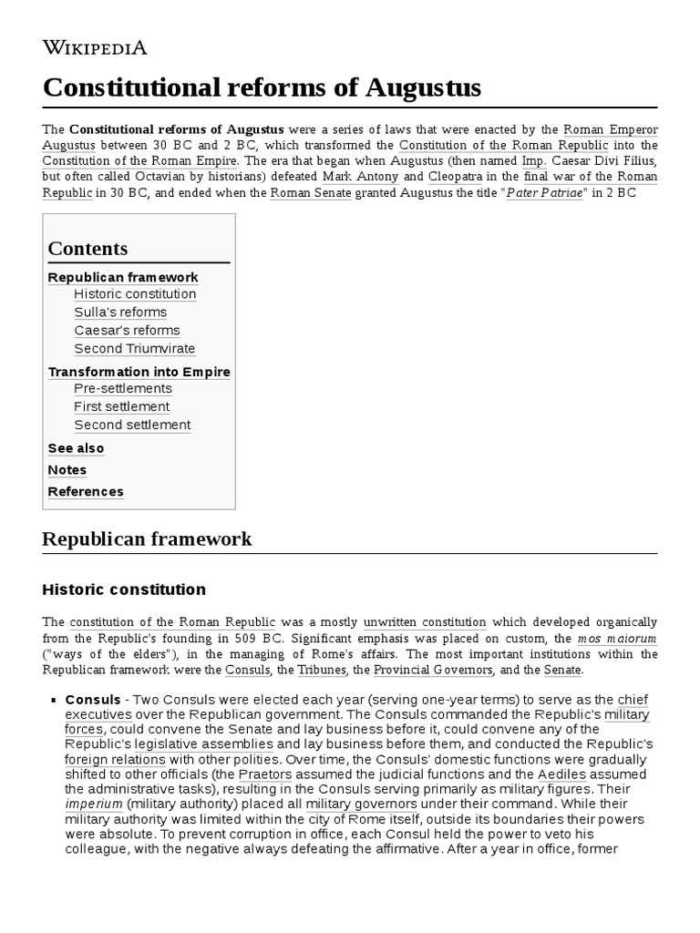 Constitutional Reforms of Augustus | PDF | Augustus | Mark Antony