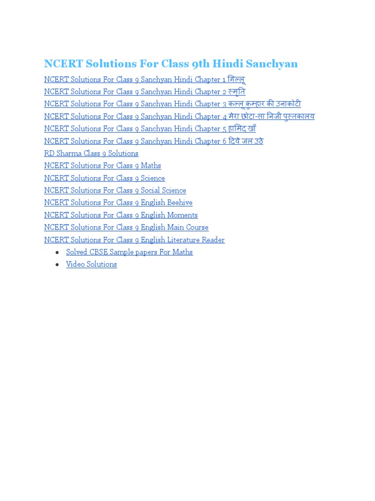 Comprehensive NCERT Solutions for Class 9 Hindi Textbook Sanchayan ...