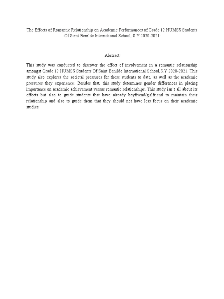 The Effects of Romantic Relationship On Academic Performances of Grade ...