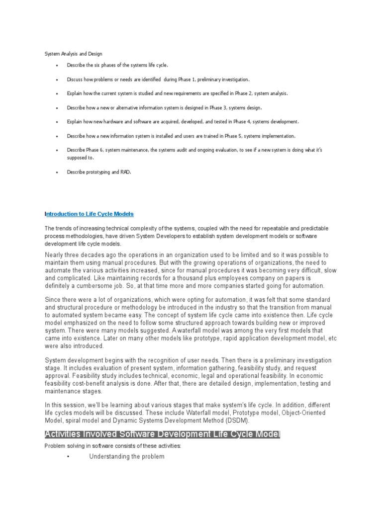 System Analysis and Design | PDF | Feasibility Study | Software Development