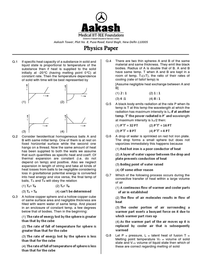 Physics Paper: Aakash Tower, Plot No. 8, Pusa Road, Karol Bagh, New ...