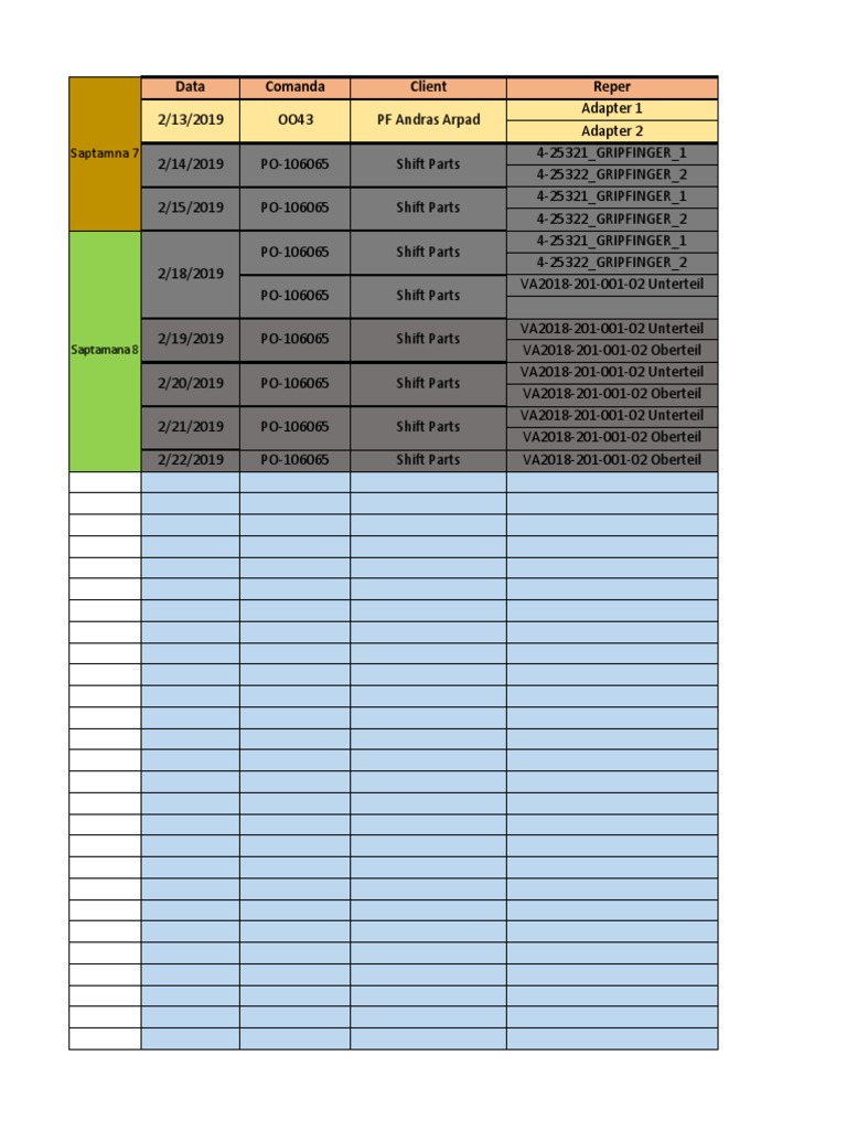 Data Comanda Client Reper: Saptamna 7 | PDF