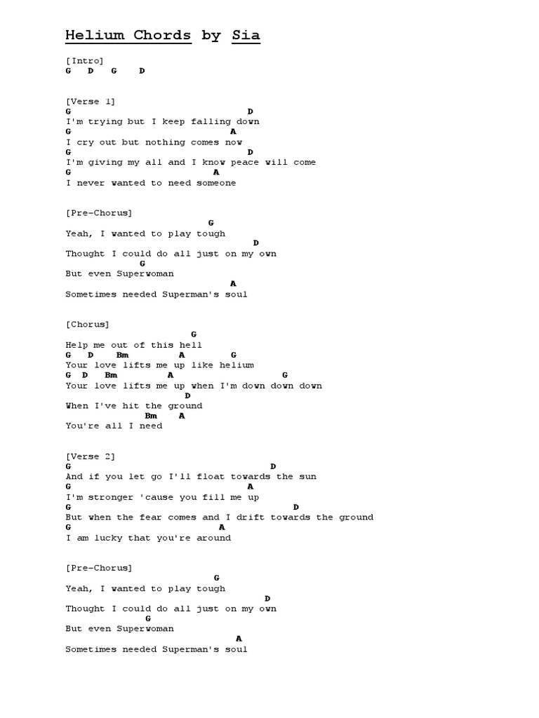 Helium Chords by Sia | PDF | Song Structure | Vocal Music
