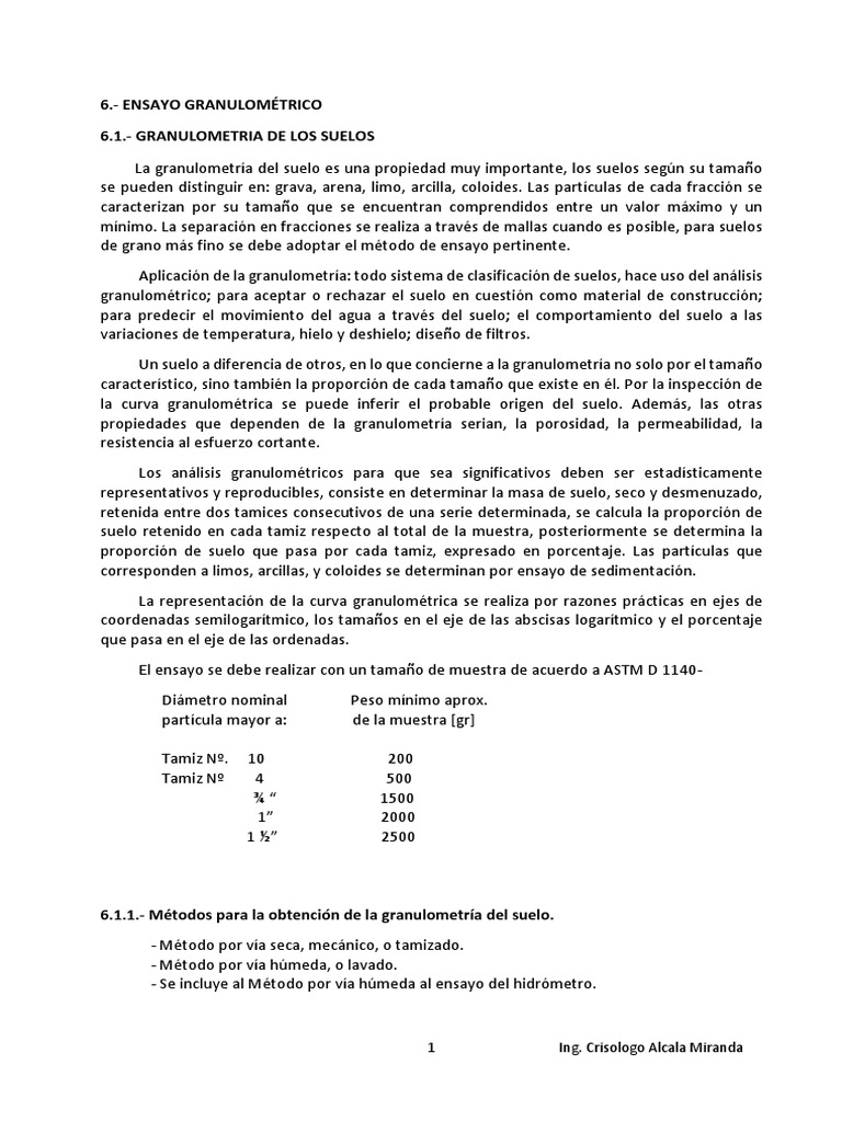 6 - Granulometrìa Ing Crisologo | PDF | Suelo | Naturaleza