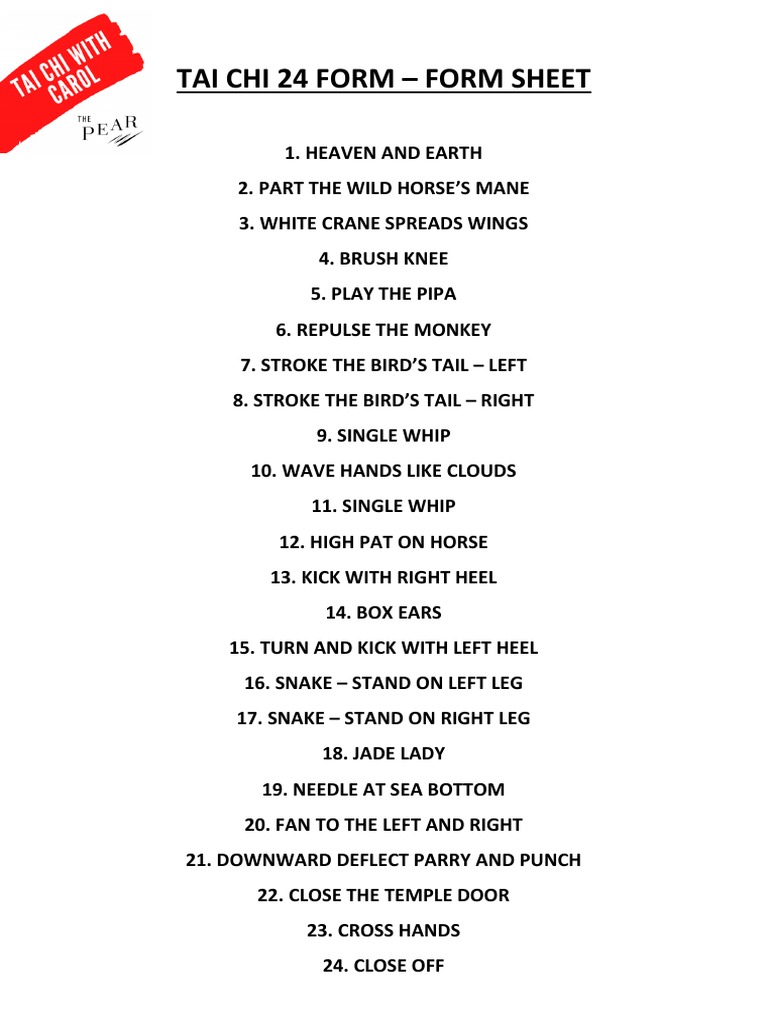 TAI CHI 24 FORM Form Sheet | PDF