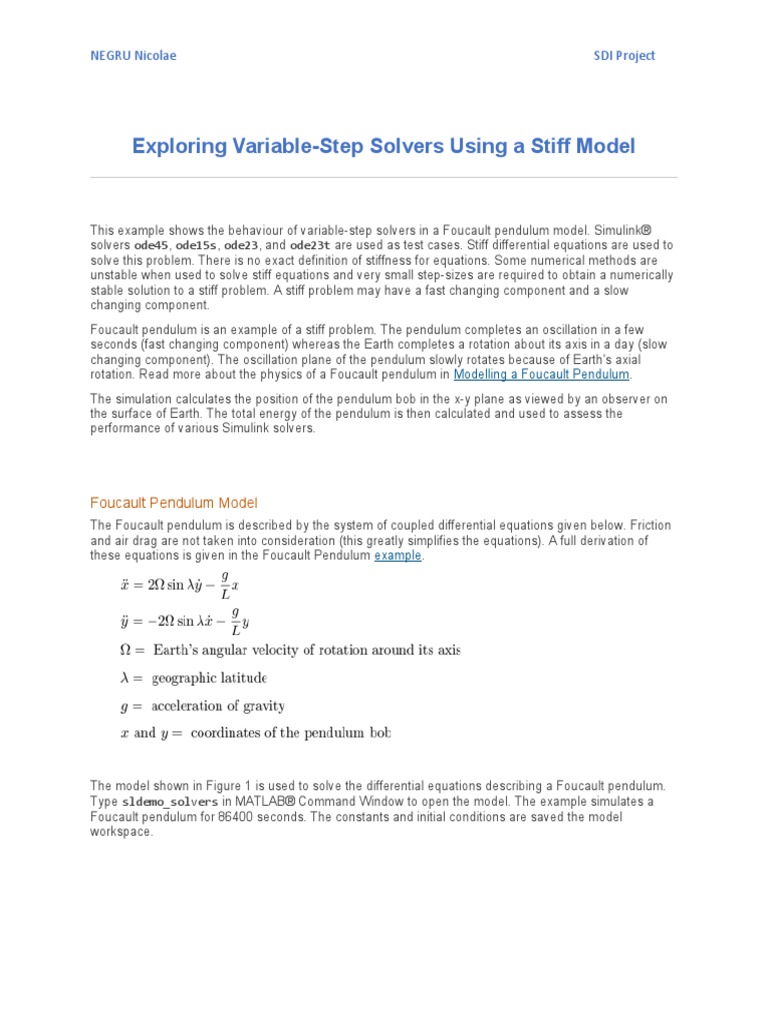 Exploring Variable-Step Solvers Using A Stiff Model | PDF | Pendulum | Equations