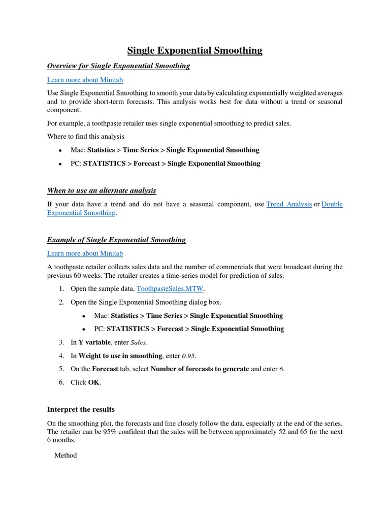 Single Exponential Smoothing PDF | PDF | Forecasting | Errors And Residuals