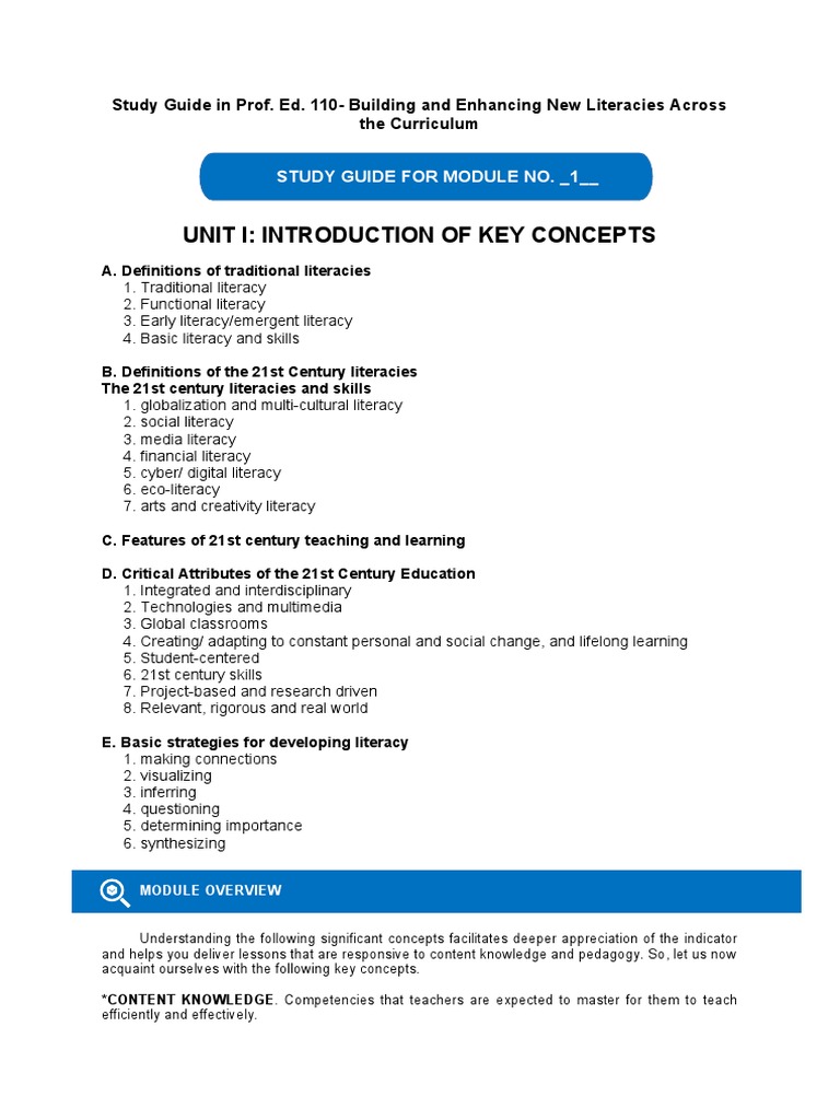 Unit I: Introduction of Key Concepts | PDF | Literacy | Curriculum