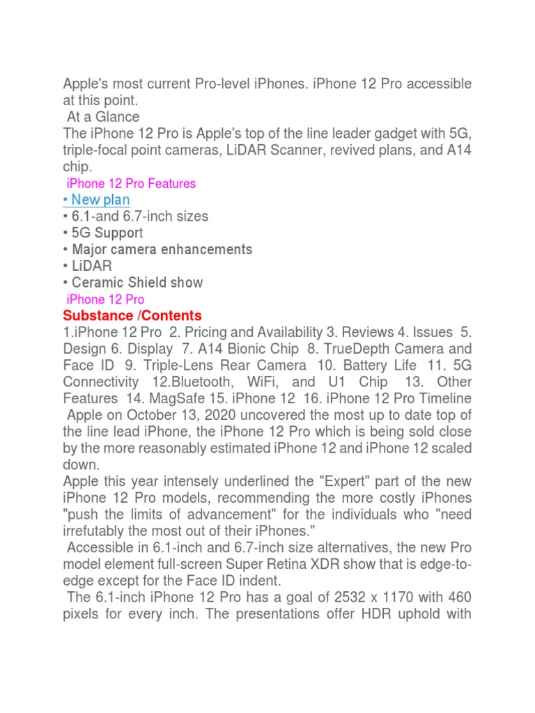New Plan: Iphone 12 Pro Features | PDF
