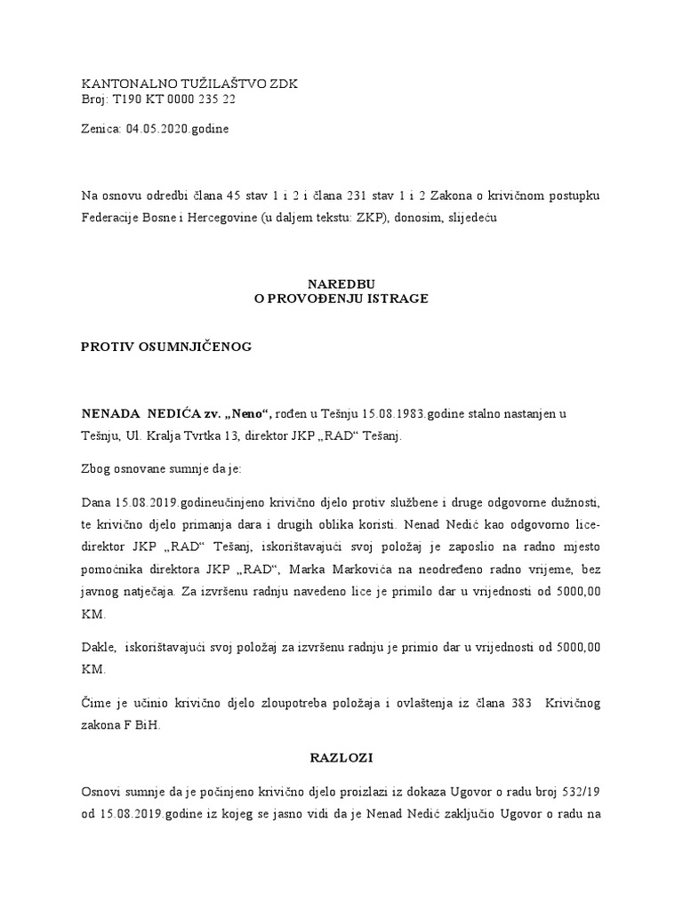 Naredba o Provođenju Istrage | PDF