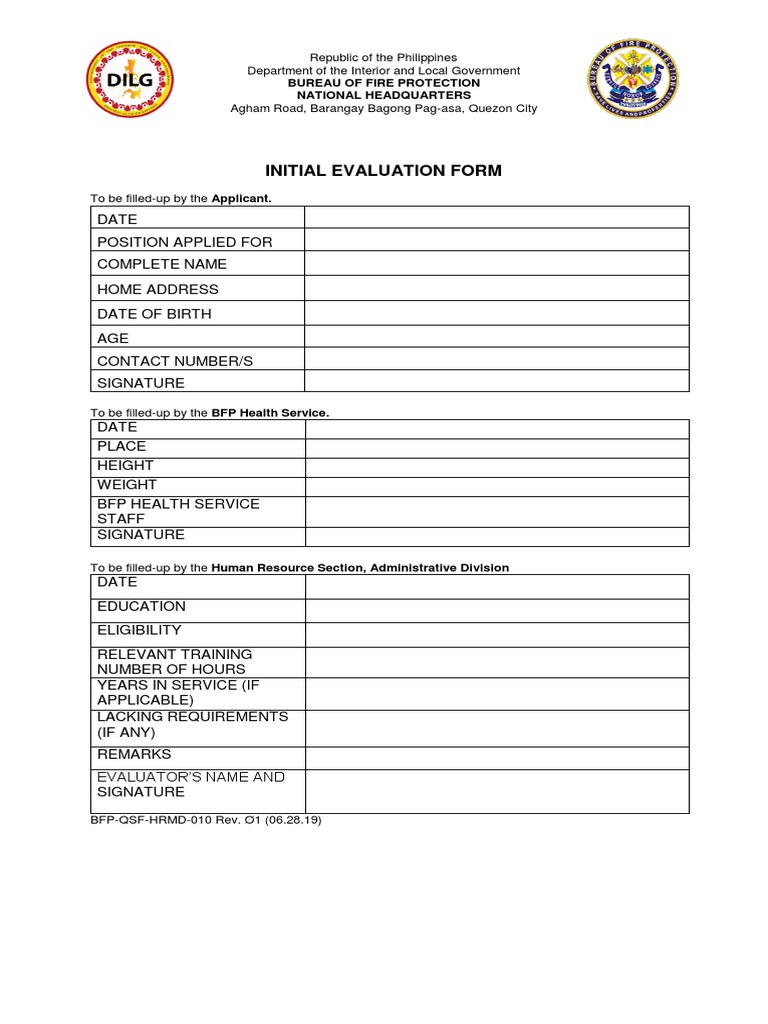 10 Initial Evaluation Form Rev01 | PDF