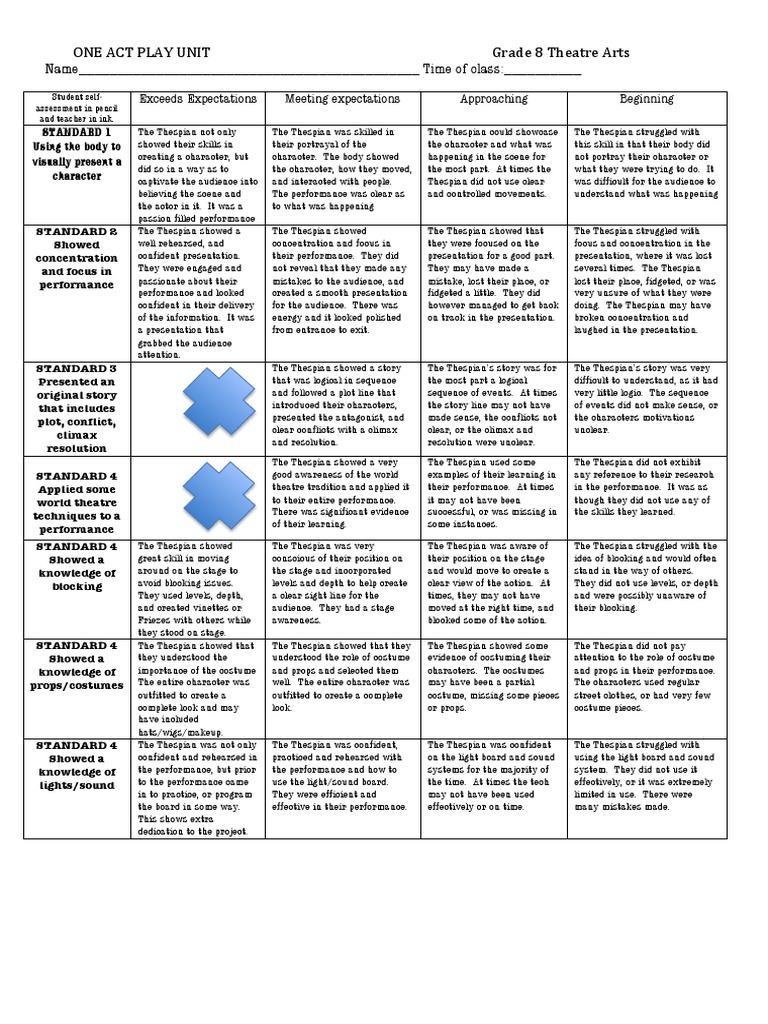 One Act Play Rubric | PDF | Actor | Behavior Modification