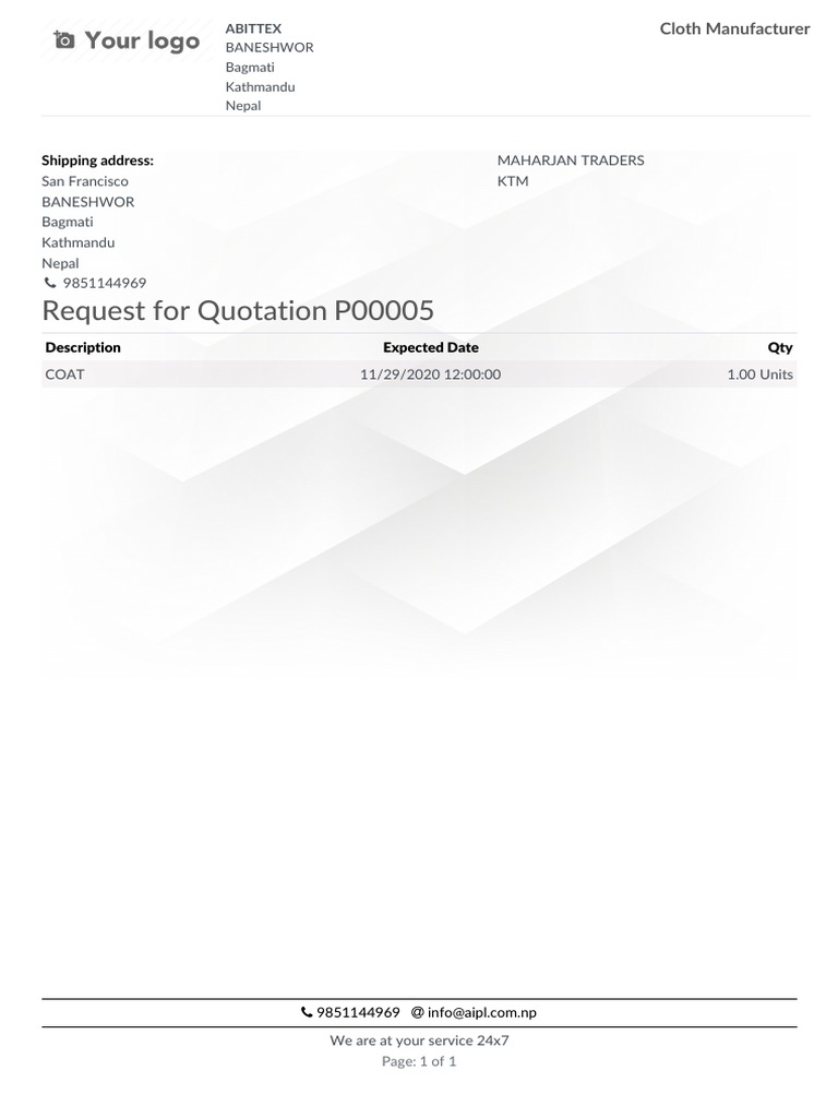 Request For Quotation - P00005 | PDF