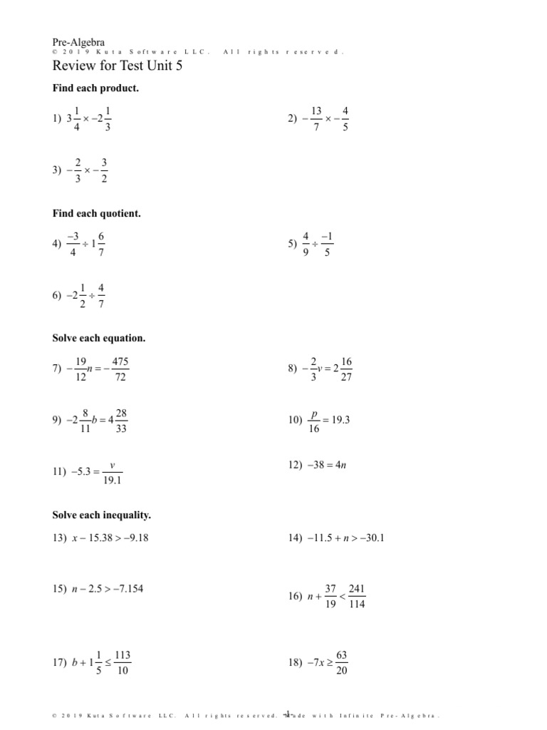 Review For Test Unit 5 | PDF | Algebra | Teaching Mathematics