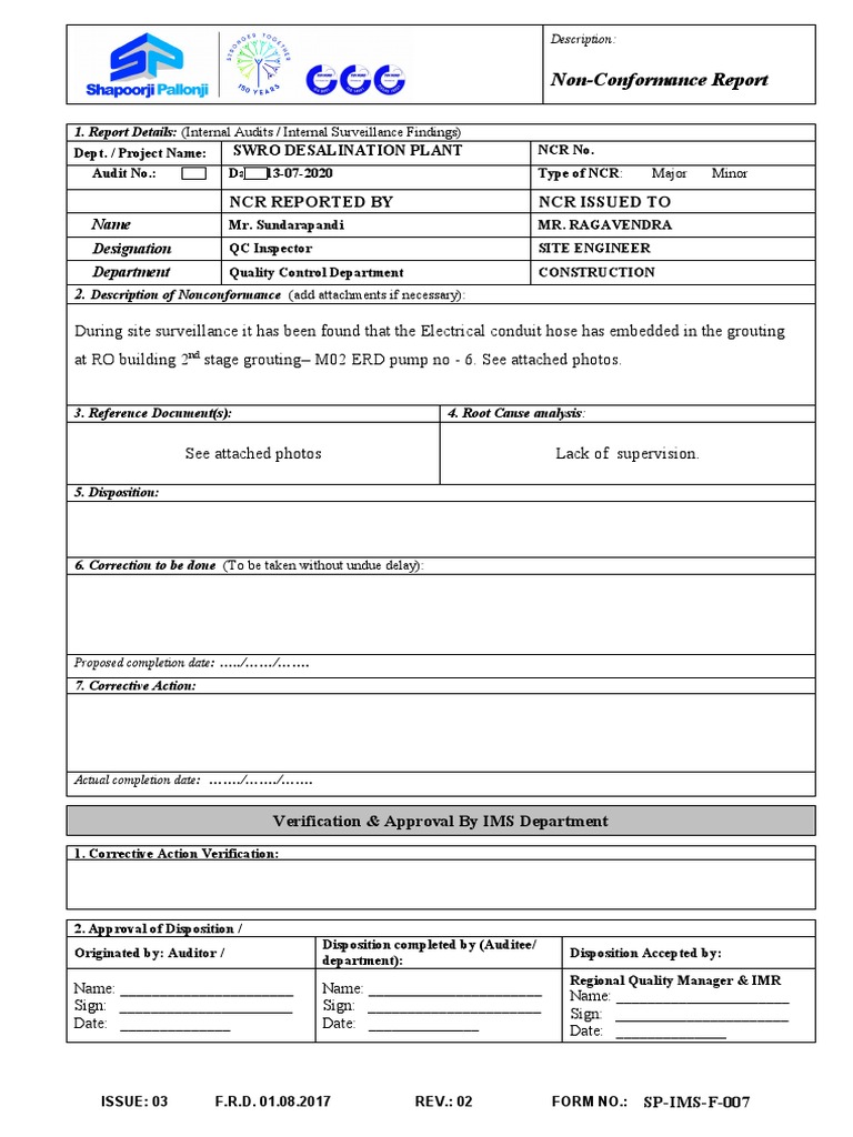 NCR Reported by NCR Issued To: Non-Conformance Report | PDF | Business ...