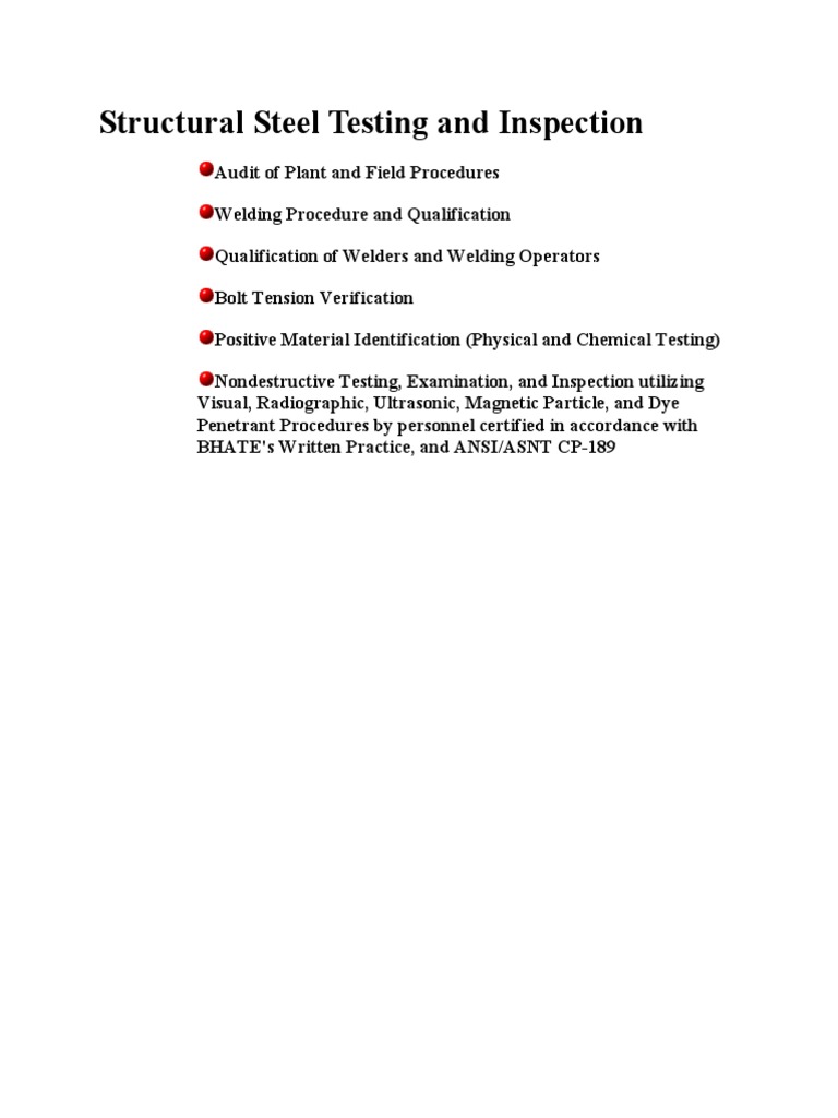 Structural Steel Testing and Inspection | PDF