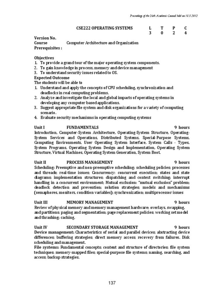 Cse222 Operating Systems Eth 100 Ac26 Pdf Pdf Scheduling 