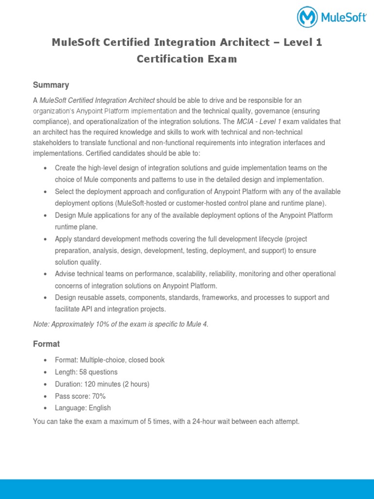 Mulesoft Certified Integration Architect - Level 1 Certification Exam ...