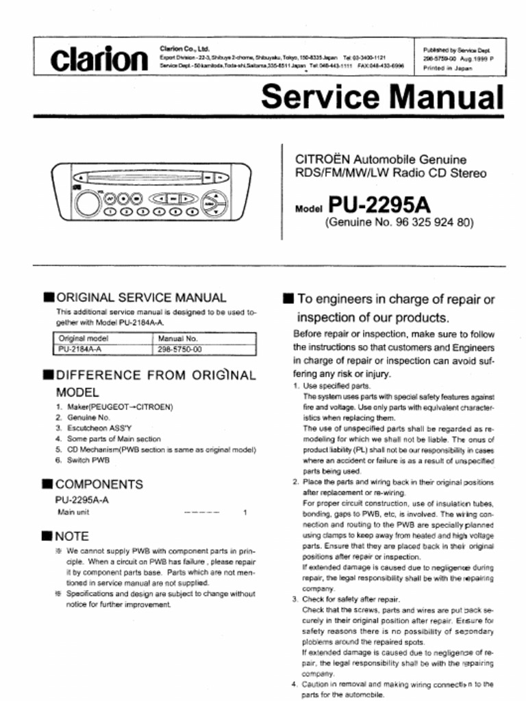 Clarion Pu-2295a | PDF