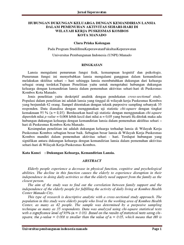 Hubungan Keluarga Dengan Kemandirian Lansia Dalam Pemenuhan Aktifitas Sehari-Hari PDF | PDF ...
