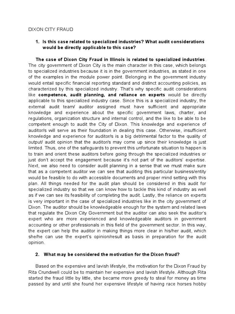 Dixon City Fraud (Question and Answer) | PDF | Internal Control | Audit