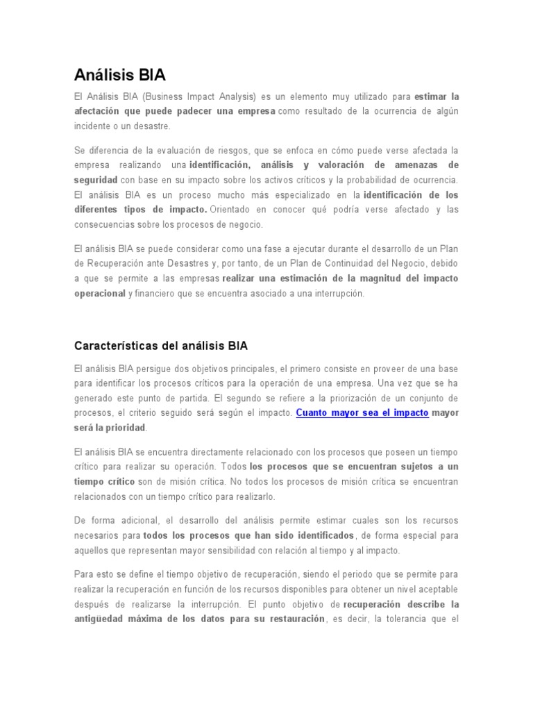 Análisis BIA | PDF | Empresas | Software