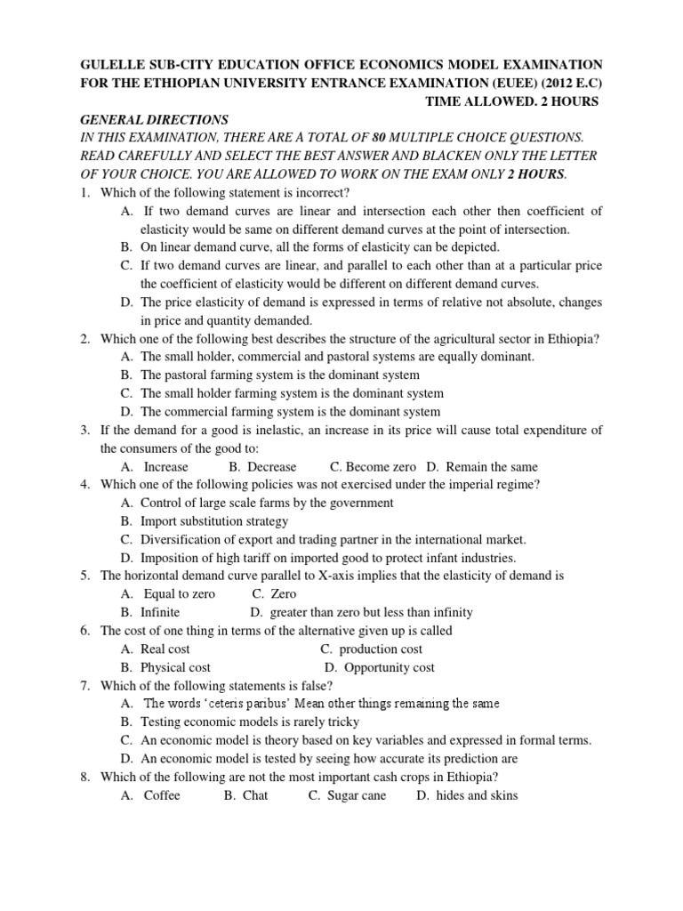 Grade 12 Economics Model Exam 2023 | PDF | Demand | Gross Domestic Product