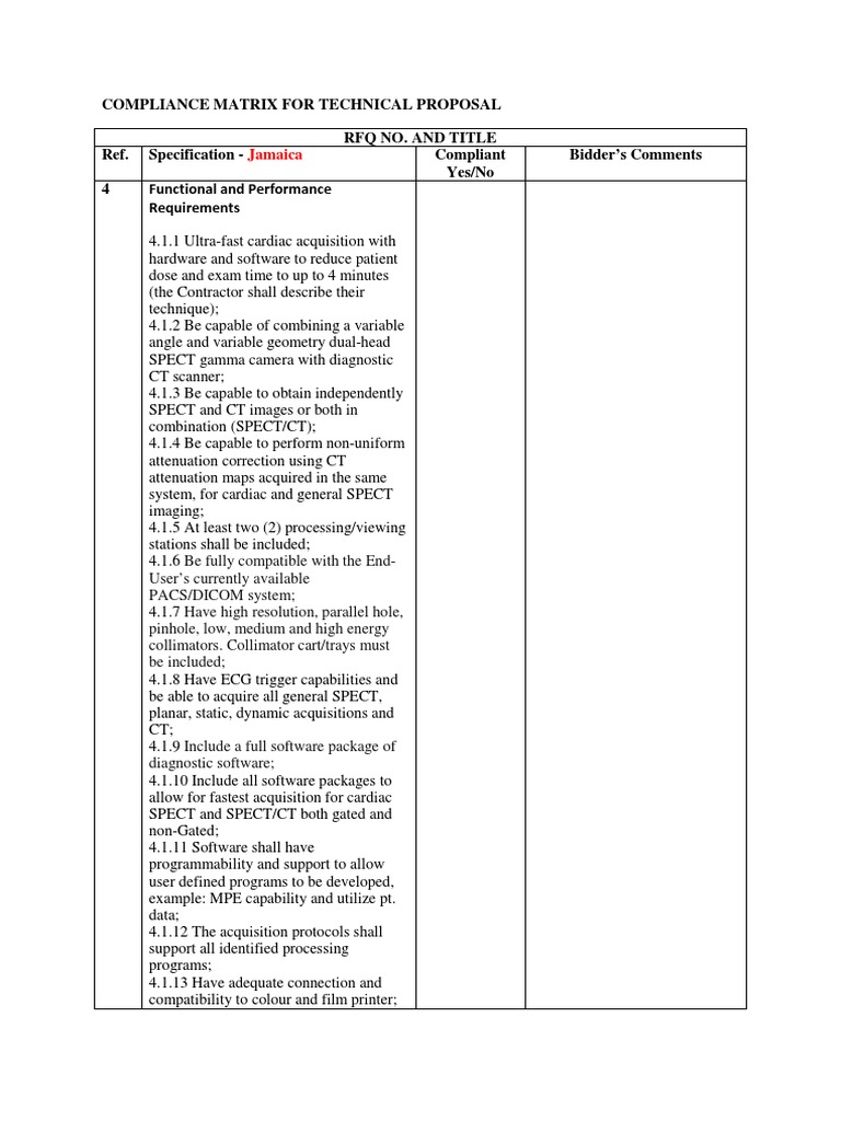 8.2 - Compliance Matrix For Technical Proposal - Jamaica | PDF | Ct ...