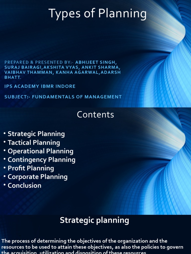 Types of Planning (FOM) Final | PDF | Goal | Strategic Planning