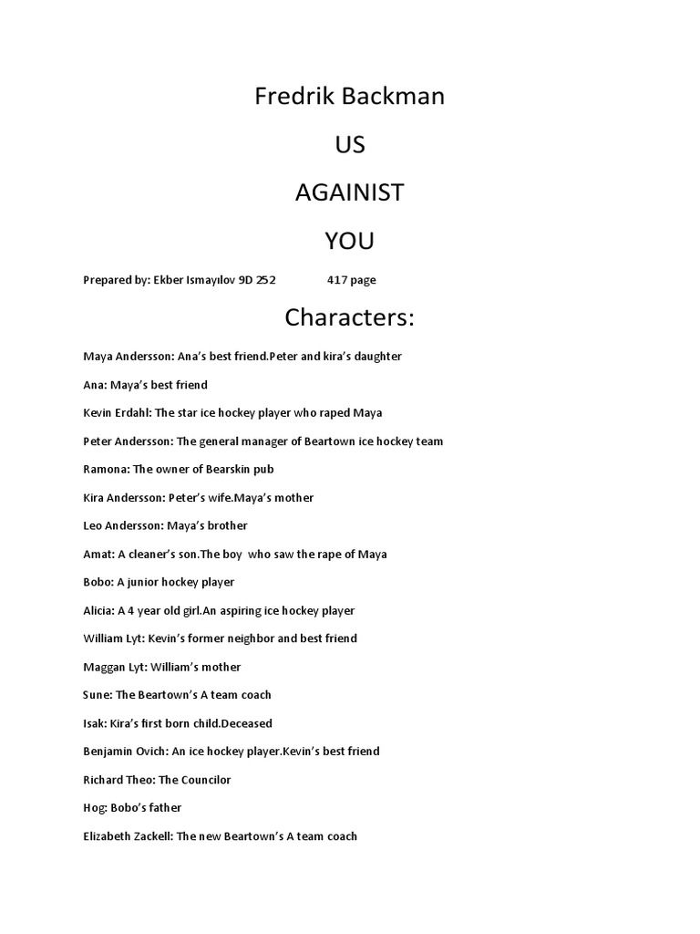 Fredrik Backman US Againist YOU Characters | PDF | Swedish Fiction ...