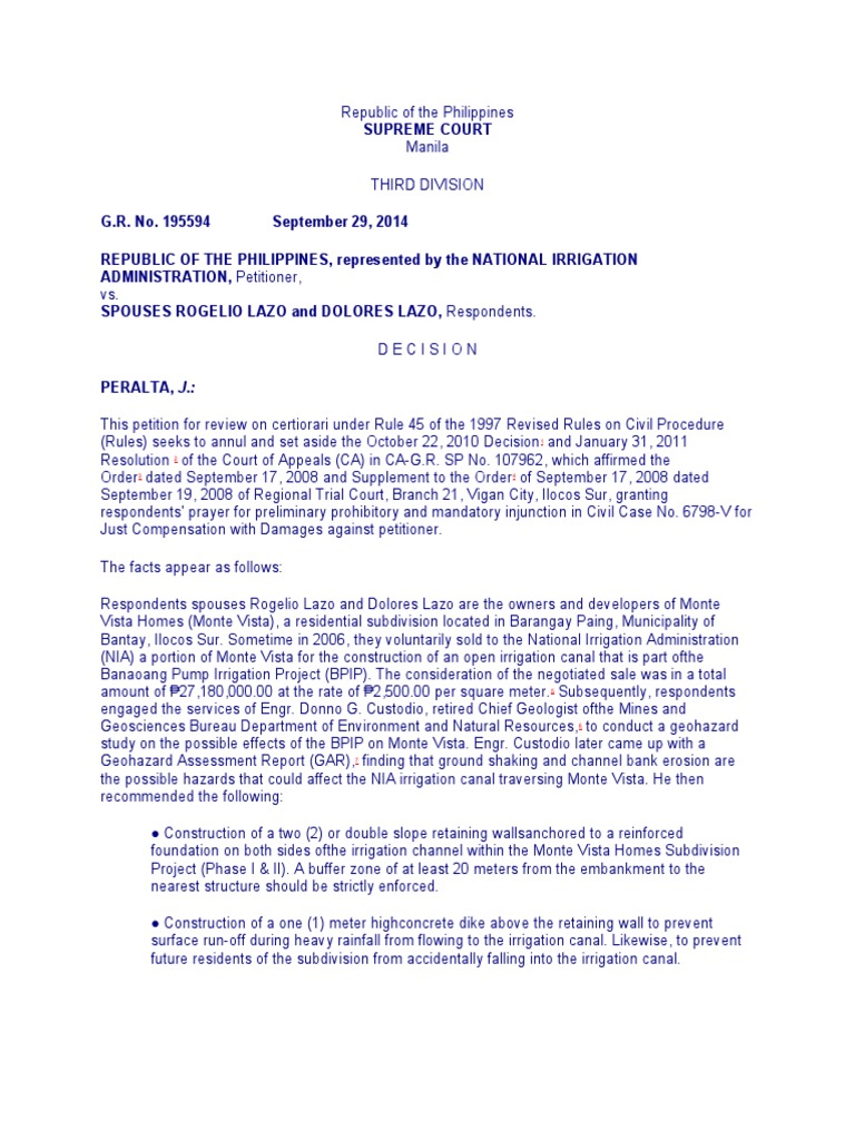 Republic v. Lazo GR 195594 | PDF | Injunction | Eminent Domain