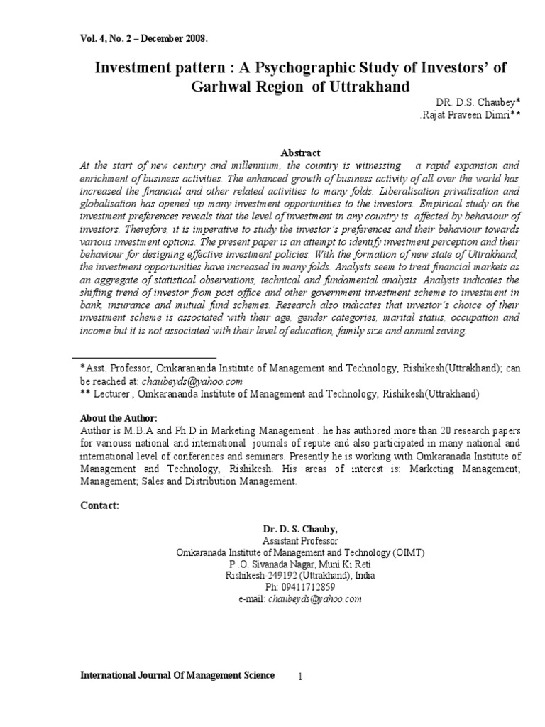 Investment Pattern: A Psychographic Study of Investors' of Garhwal ...