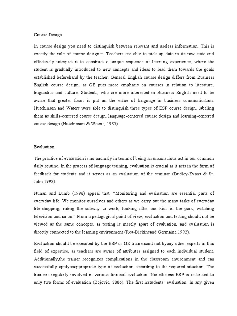 Course Design | PDF | Curriculum | Evaluation