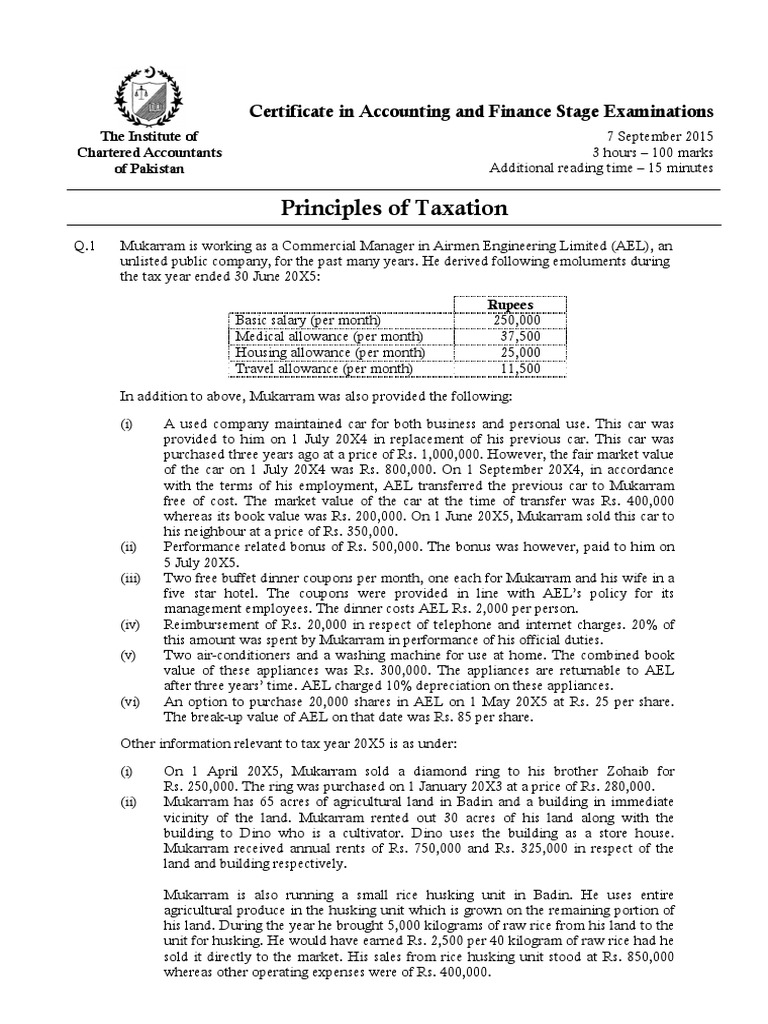 Caf 6 Tax Autumn 2015 | PDF | Income Tax | Taxes
