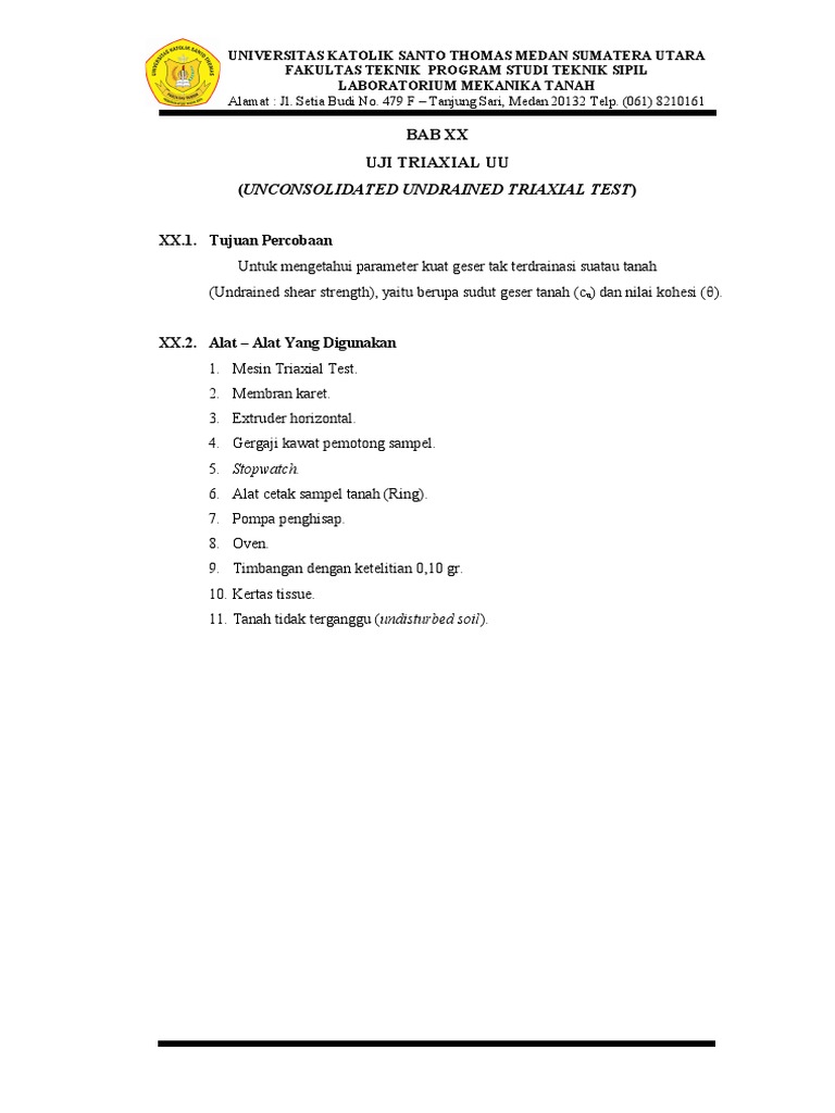 Bab Xx Uji Triaxial Uu Pdf 1100