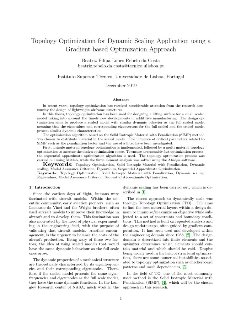Topology Optimization For Dynamic Scaling Application Using A Gradient-Based Optimization ...
