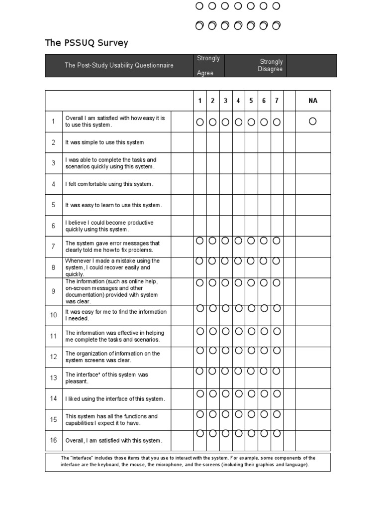 The PSSUQ Survey: The Post-Study Usability Questionnaire Strongly Agree ...