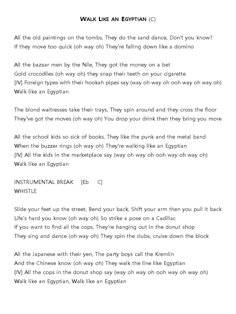 THE BANGLES - WALK LIKE AN EGYPTIAN Chart | PDF