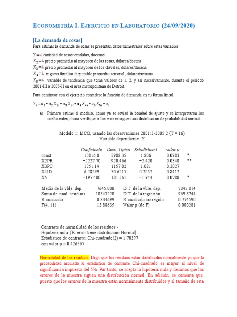 EjercicioEconometría - Modelo Log-Lineal | PDF | Distribución normal ...