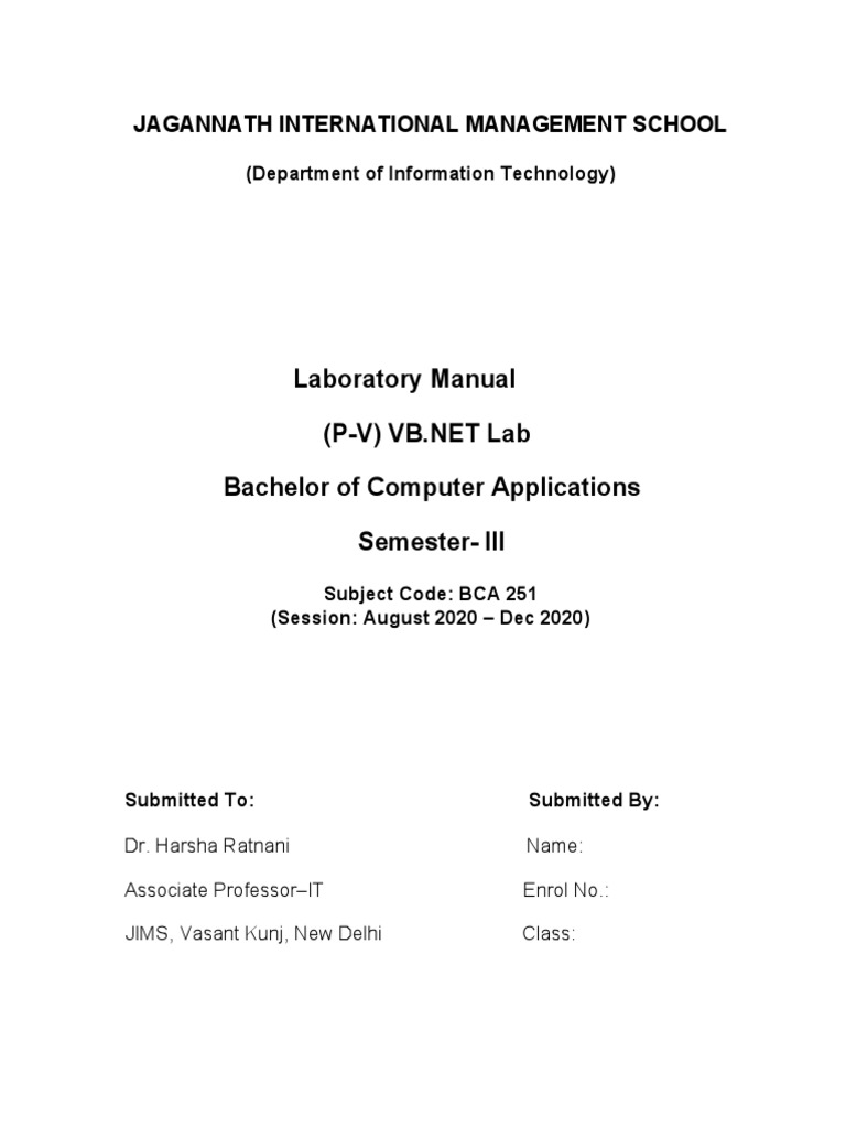 BCA251-VB-Net Lab File Index & Coverpage PDF | PDF | Visual Basic .Net ... BCA251-VB-Net Lab File Index & Coverpage PDF | PDF | Visual Basic .Net ...