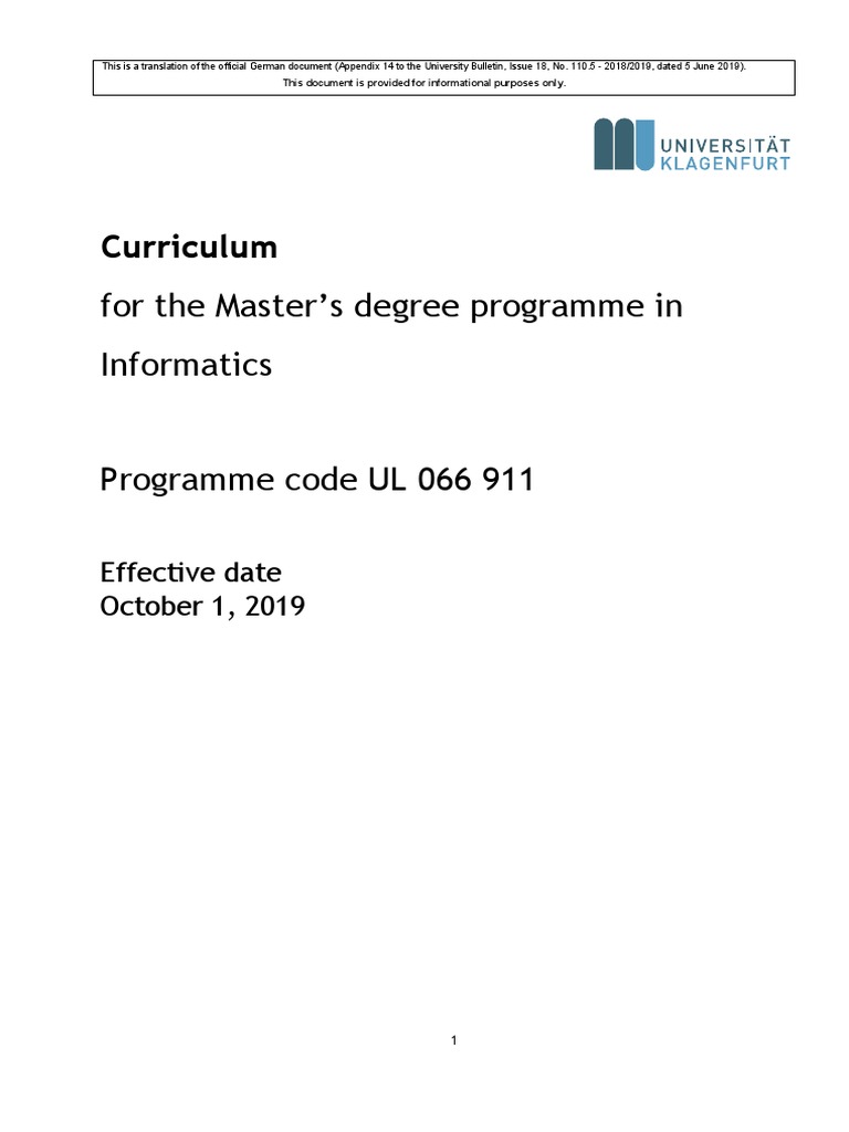 Master's in Informatics Curriculum Translation | PDF | Academic Degree ...