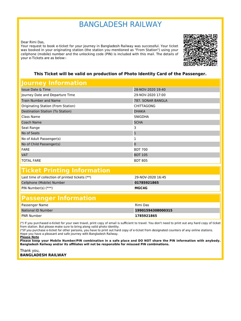 Bangladesh Railway Ticket Sample | PDF | Ephemera | Transport