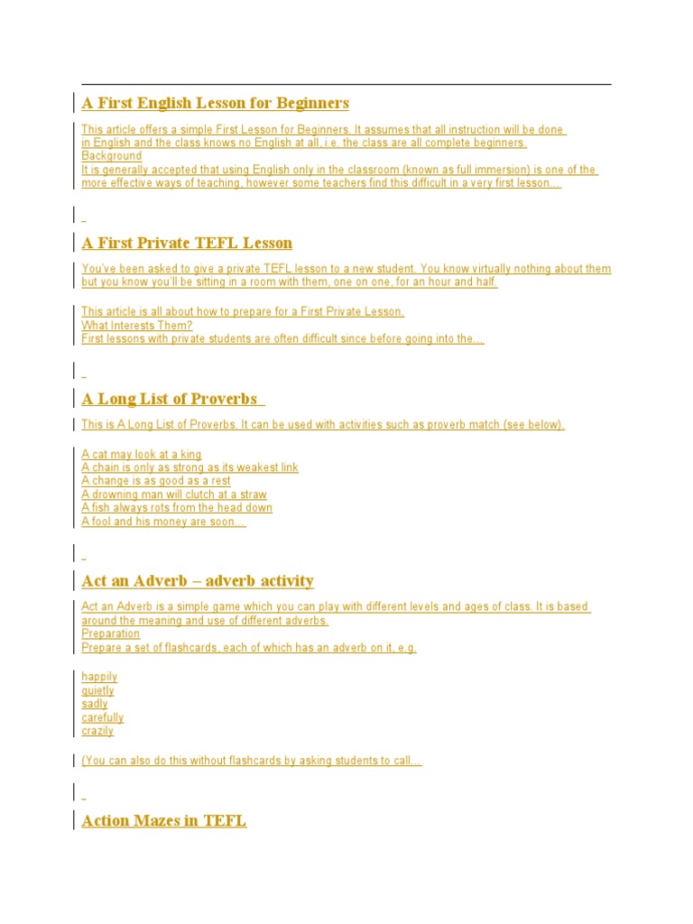 A First English Lesson For | PDF | Part Of Speech | English Language