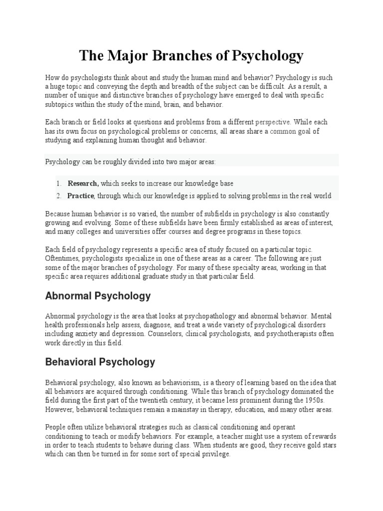 The Major Branches of Psychology PDF | PDF | Health Psychology ...